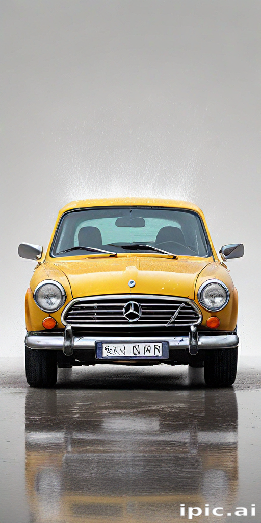 Classic Yellow Mercedes Car Showcased Against a Minimalistic Gray ...