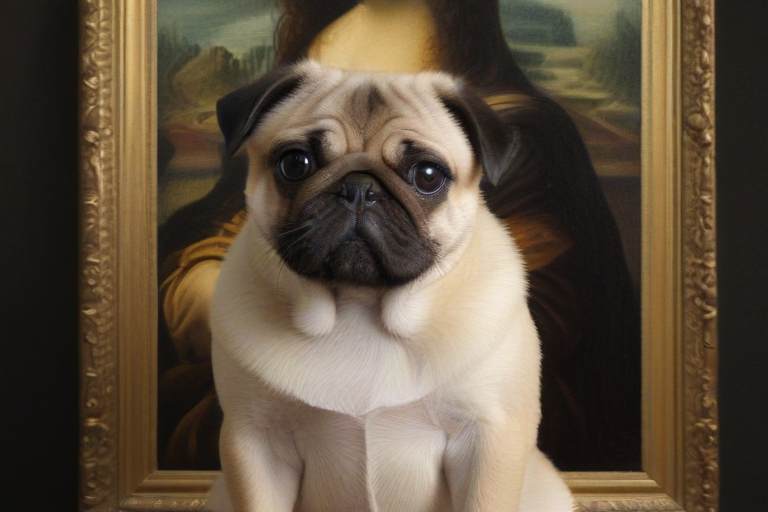 Mona Lisa pug dog