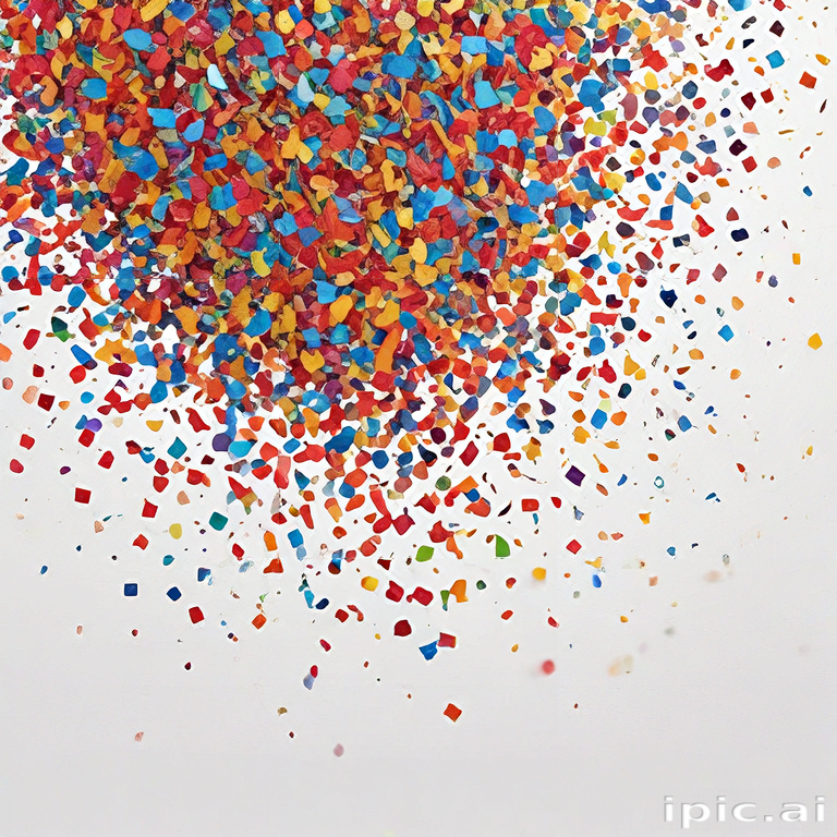 Vibrant Explosion of Colorful Confetti Falling Against a White Background
