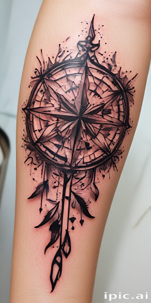 Intricate Compass Tattoo Design with Artistic Elements and Detailed ...