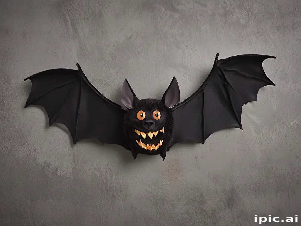 Playful Halloween Bat Decoration with Big Eyes and Sharp Teeth