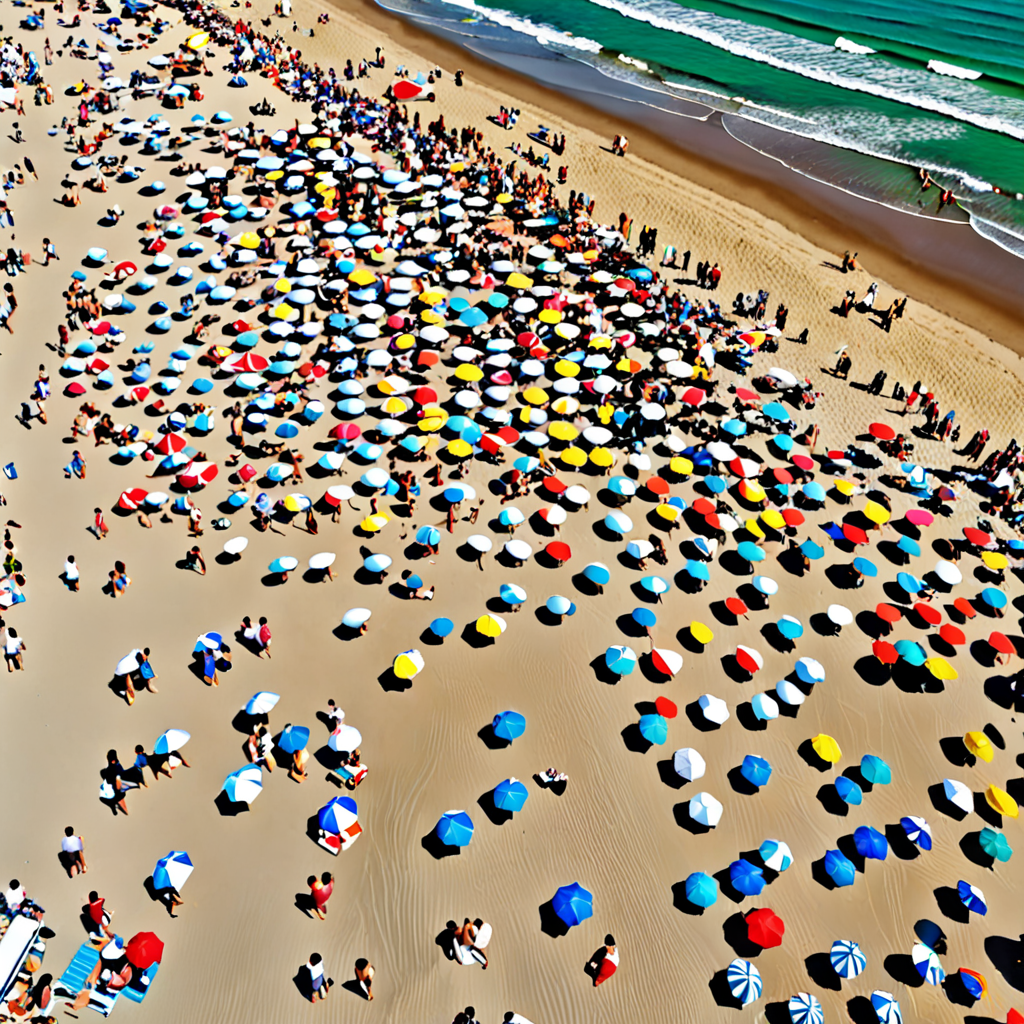 a beach full of tourists