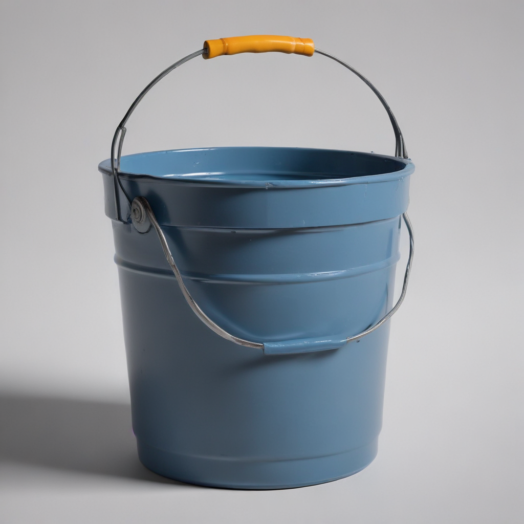 generate a realistic light color blue (((bucket))) tipped forward with ...