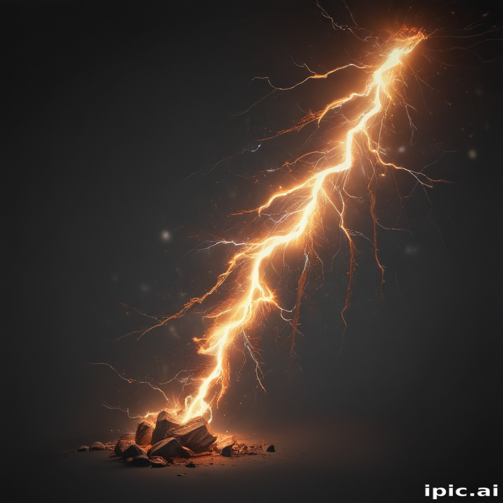Stunning Lightning Bolt Striking Rock Formation Against a Dark Background