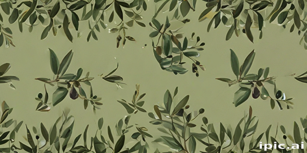 Delicate Green Olive Branches and Leaves Against a Soft Background Texture