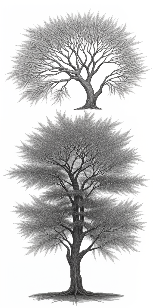 Intricate Artistic Representation of Two Distinct Tree Forms and ...