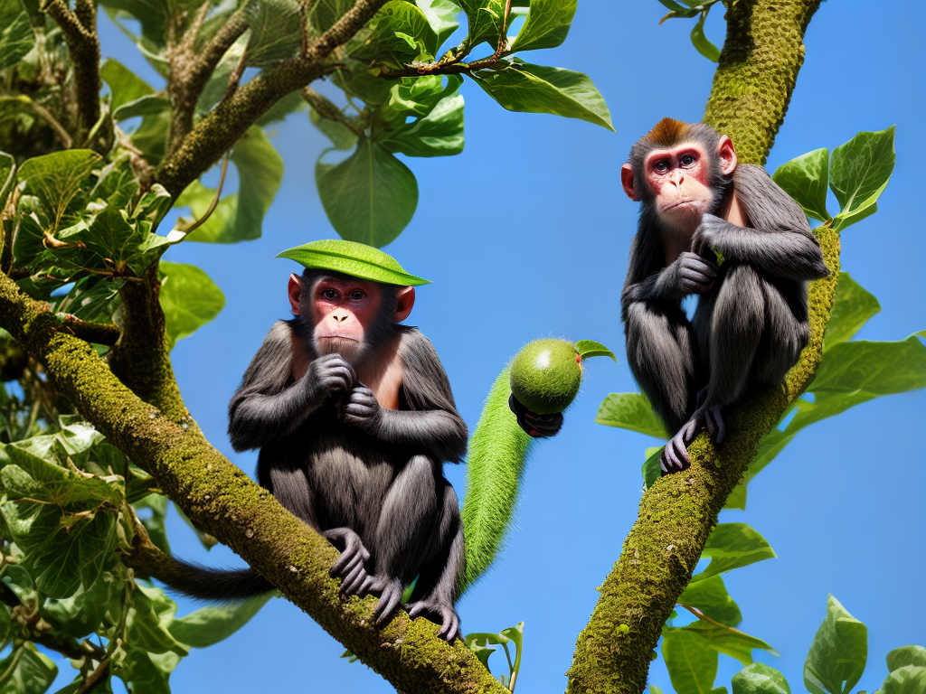 wizard monkey eating a kiwi on top of a tree