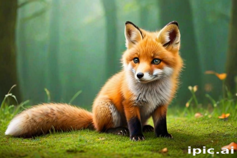 A Playful Fox Curiously Sitting in a Lush Green Forest Setting