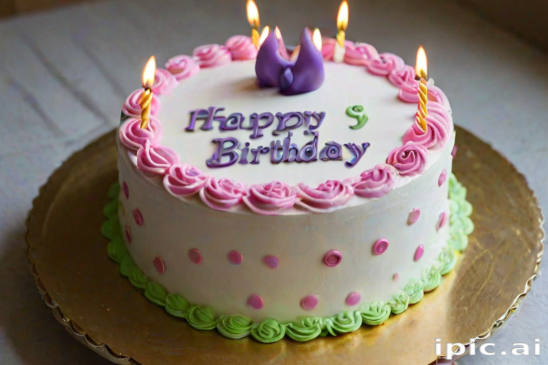 A Delightful Birthday Cake Decorated with Colorful Frosting and Candles.