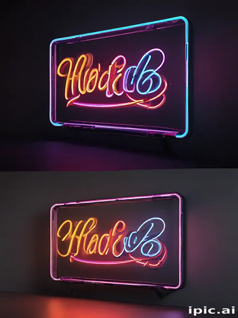 Colorful Neon Sign with Intricate Typography in a Modern Setting