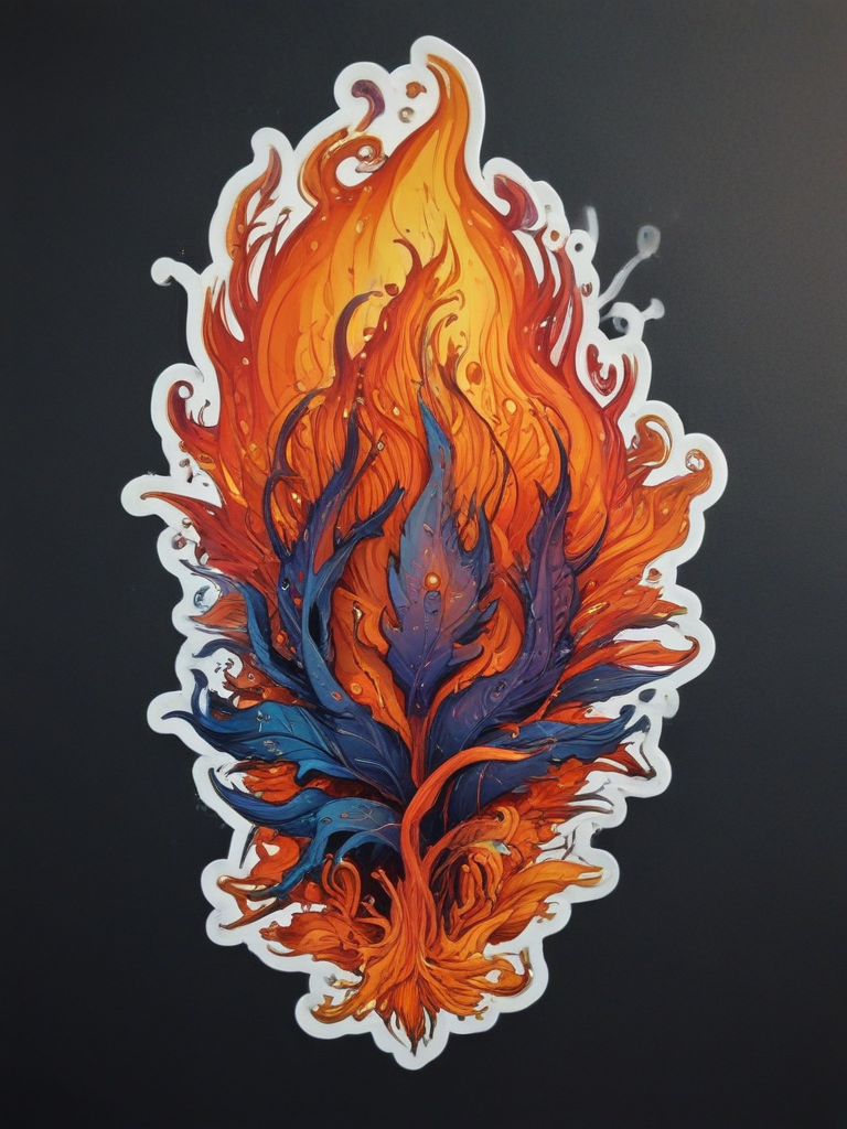 Vibrant and Fiery Abstract Artwork of Flames with Colorful Floral Elements