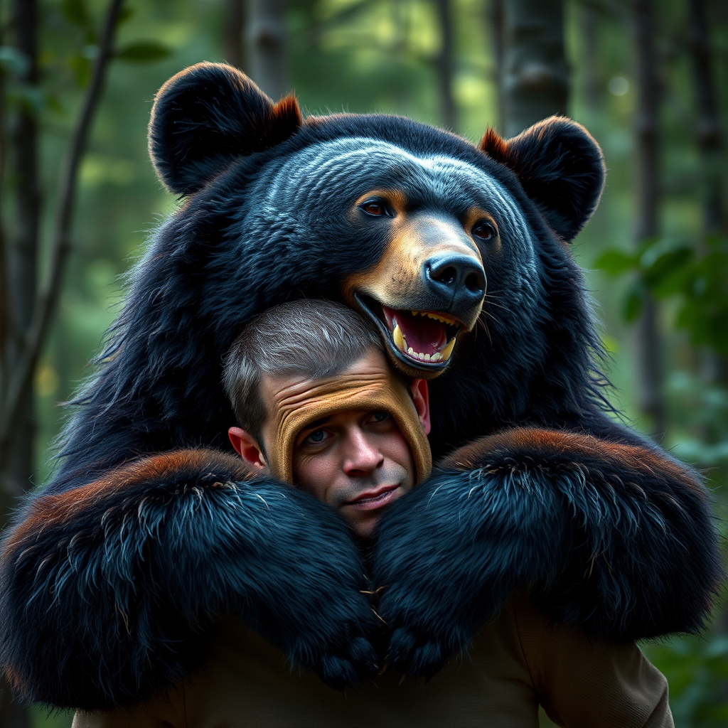 A Man and a Bear Share an Unlikely Moment of Affection in Nature.
