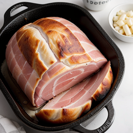 Deliciously Glazed Ham Roasted to Perfection in a Cast Iron Pan.