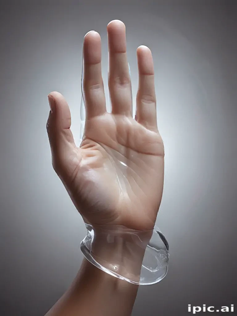 Transparent Hand with a Unique Liquid-Like Texture Against a Soft ...
