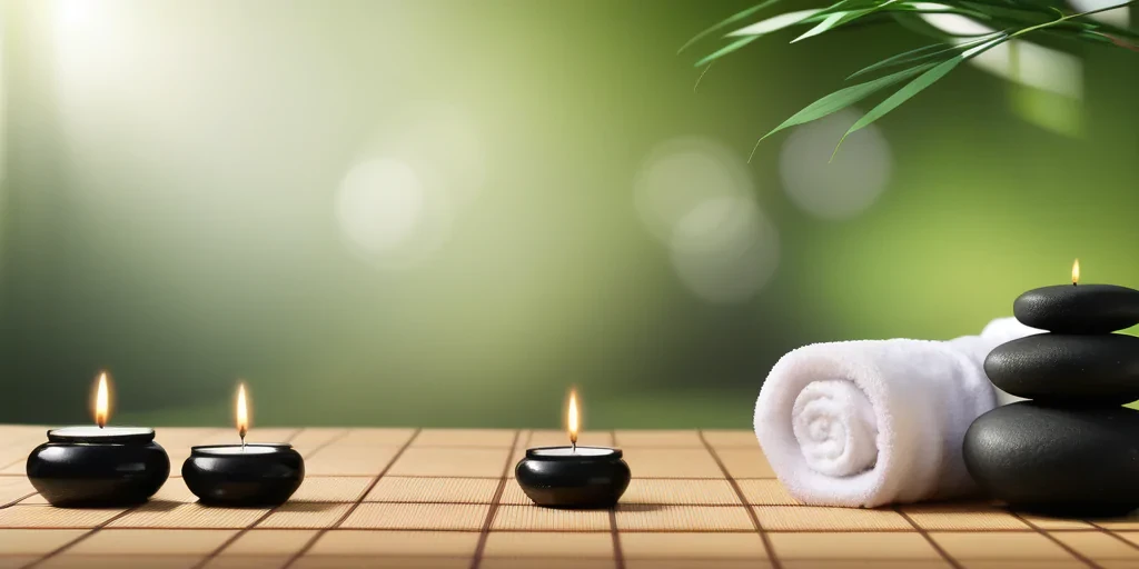Relaxing Spa Scene with Candles, Stones, and a Soft Towel