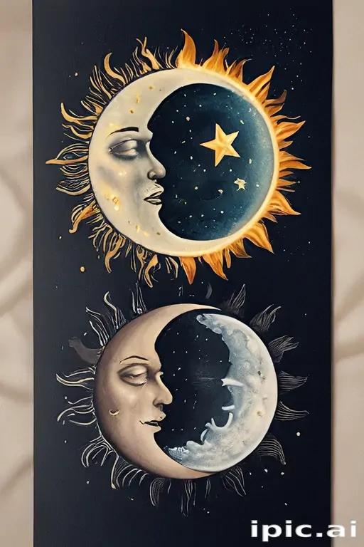 Celestial Harmony: A Beautiful Depiction of Sun and Moon Faces Together