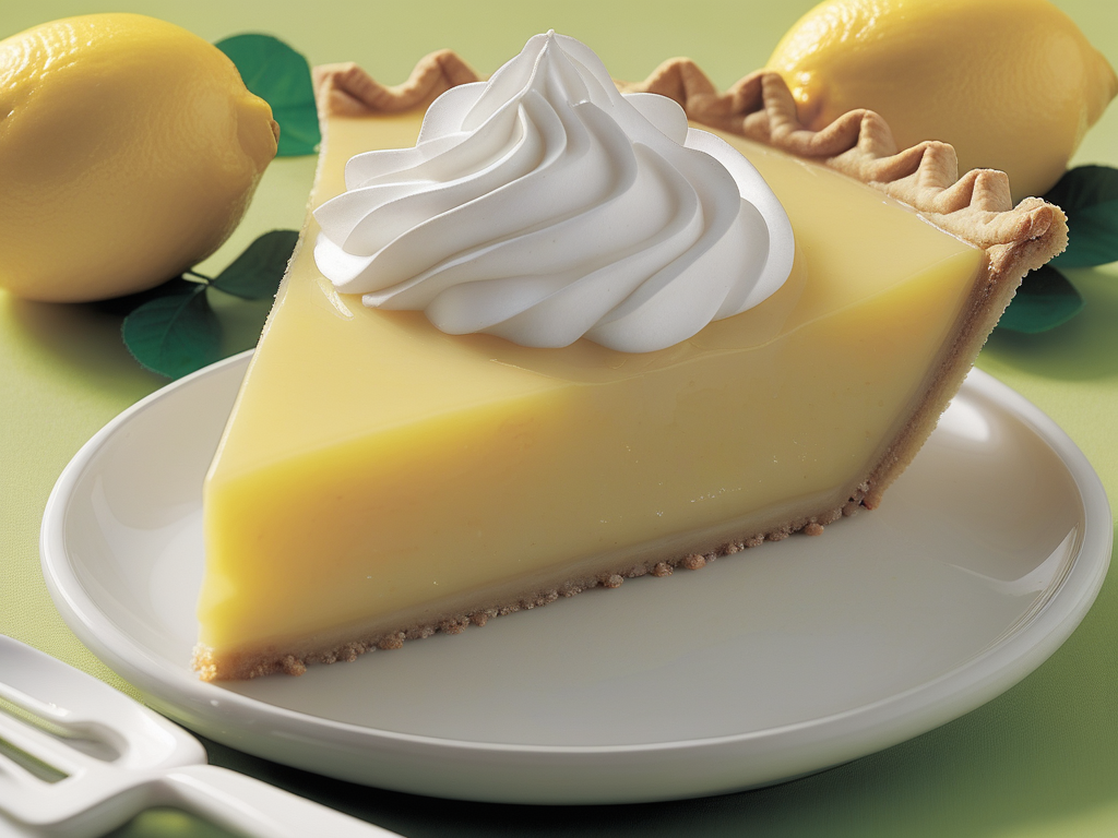 Deliciously Inviting Slice of Classic Lemon Pie with Whipped Cream Delight