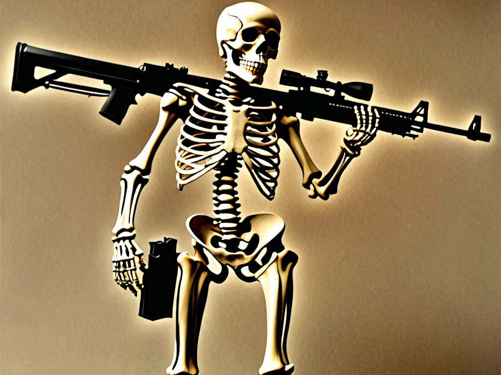 a skeleton with a rifle in his hand