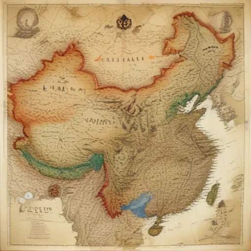 Historic Map of China Highlighting Geographical Features and Political ...