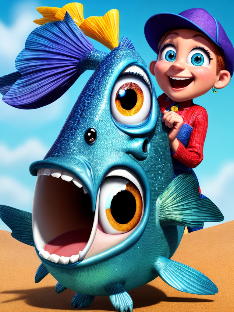 A character with a fish head and a human body works as a TV show ...