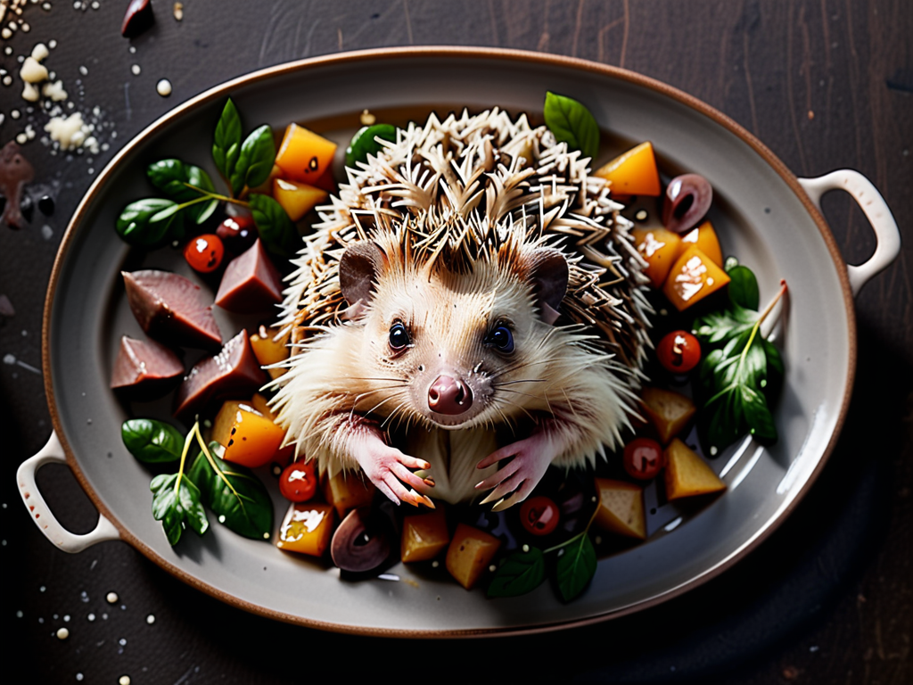 A Whimsical Culinary Presentation Featuring a Hedgehog Surrounded by ...