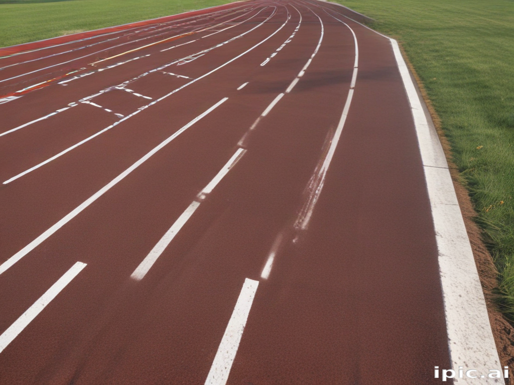An Aerial View of a Well-Maintained Running Track with Lane Markings