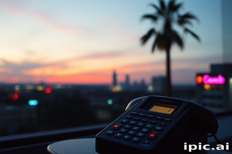Evening Skyline View with a Telephone Against a Colorful Sunset Background