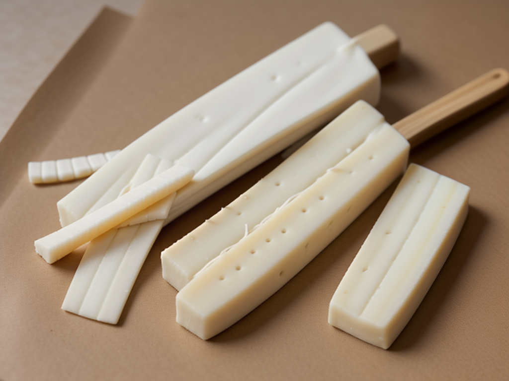 Artfully Arranged Fresh Cheese Sticks on a Textured Brown Surface