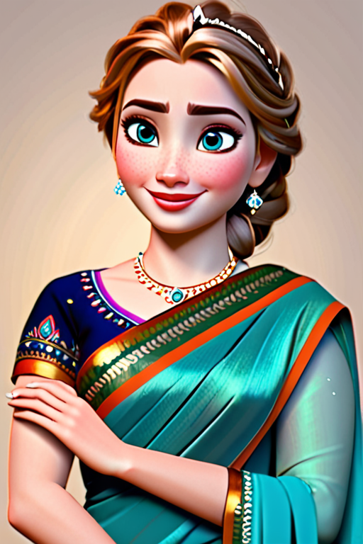 Elsa and Anna together hugs saree indian smile frozen disney smile look ...
