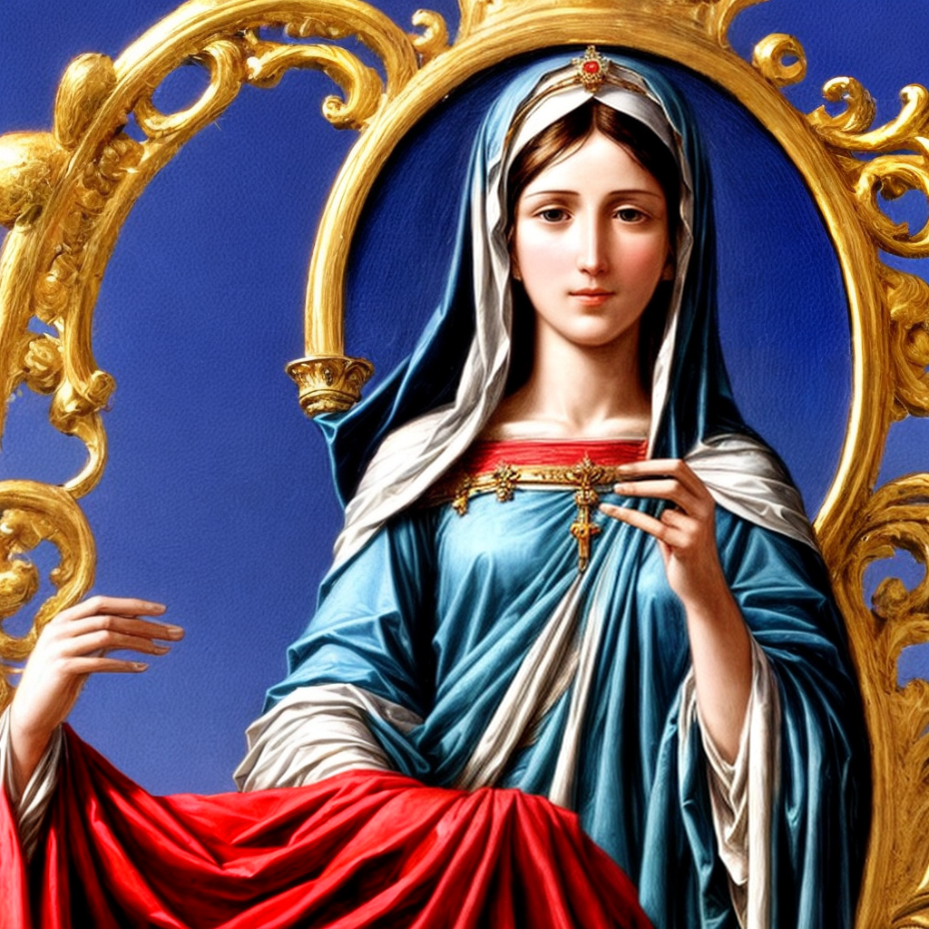 Mary Mother of god being venerated in the sky realistic