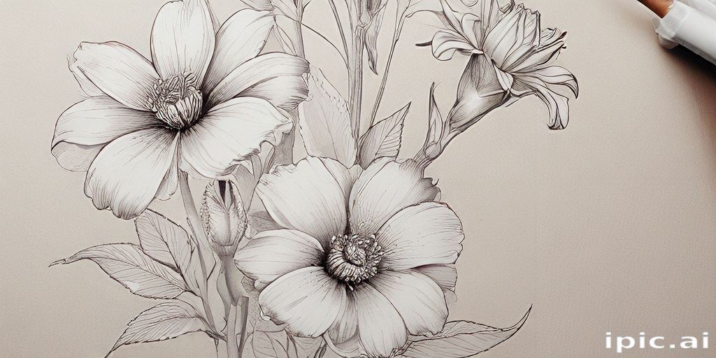 Intricate Floral Illustration Featuring Delicate Blooms and Lush ...