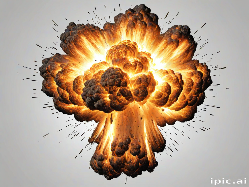 Massive Explosion with Fiery Flames and Debris Erupting in All Directions