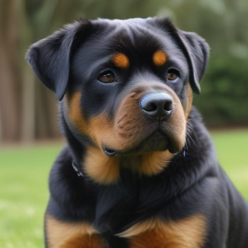 A Majestic Rottweiler Dog Posing Gracefully in a Lush Green Park.