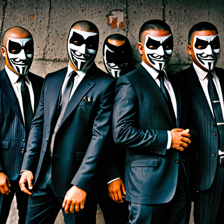 maffia gangsters with vendetta masks