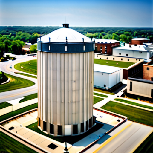 Markle water tower overlooking downtown