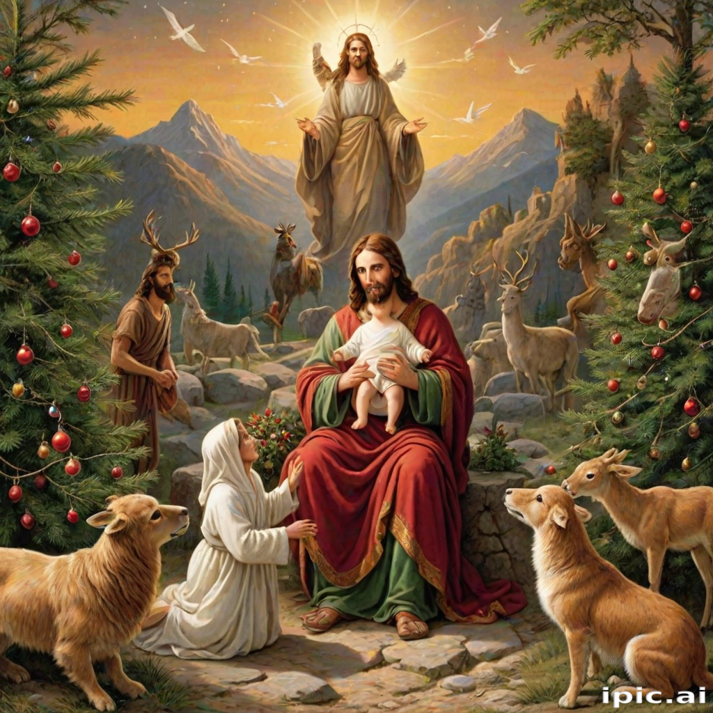 Divine Christmas Scene Featuring Jesus with Mary and Adoring Animals