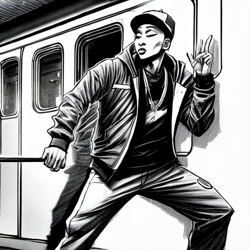 CHINESSE RAPPER IN SUBWAY TRAIN BEHIND HIM MANY HIP HOP DANCERS. COMIC ...