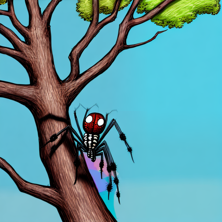 peacefull spider on a tree, cartoon style
