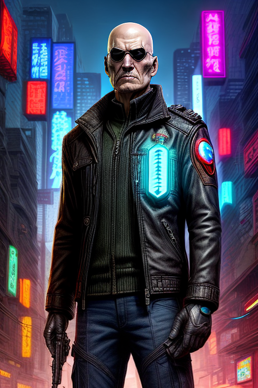 old man chinese cyberpunk mirror shades bald shadowrun