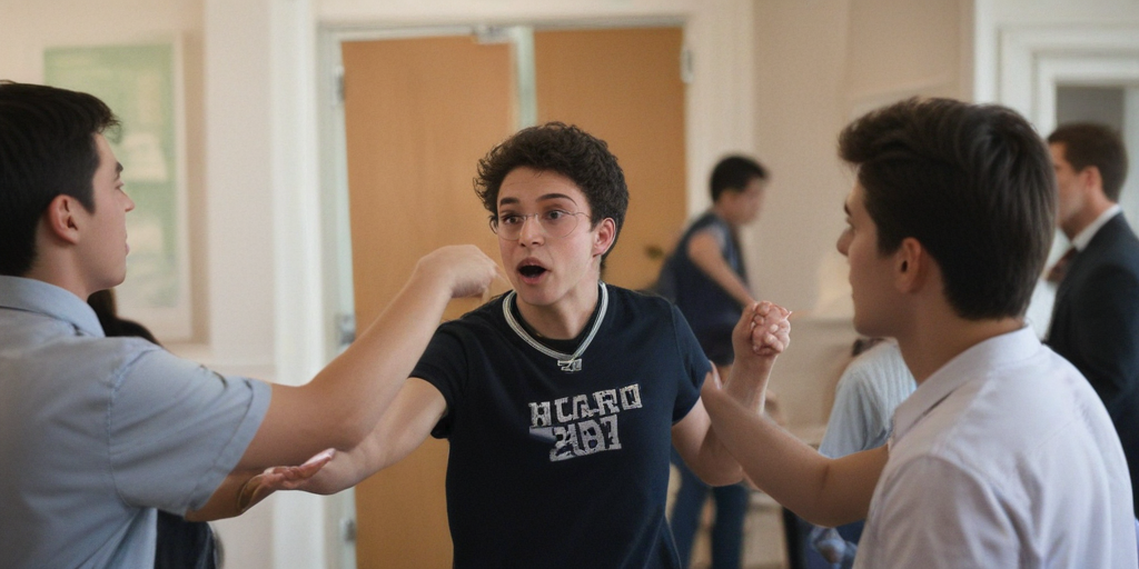 Students in a room arguing.
