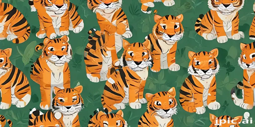 A Whimsical Pattern Featuring Playful and Adorable Cartoon Tigers in ...