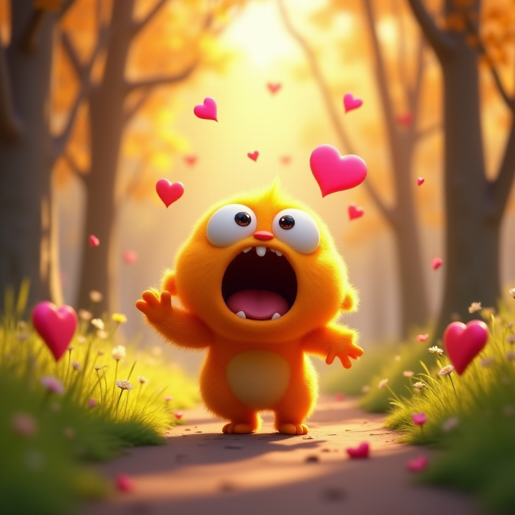 Adorable Little Creature Expressing Joy and Love in a Magical Forest