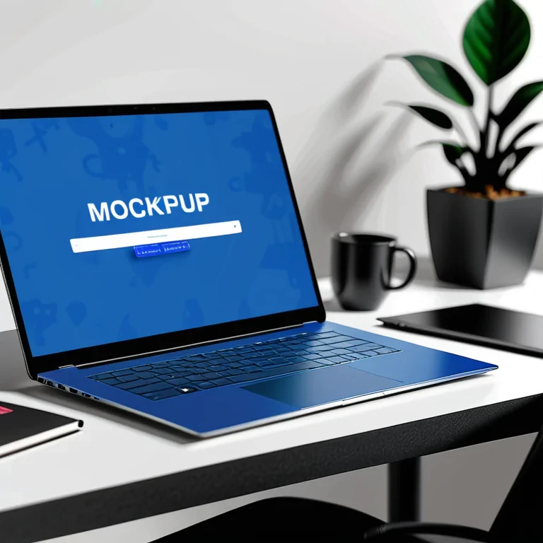 Modern Workspace Featuring a Laptop Displaying a User-Friendly Mockup ...