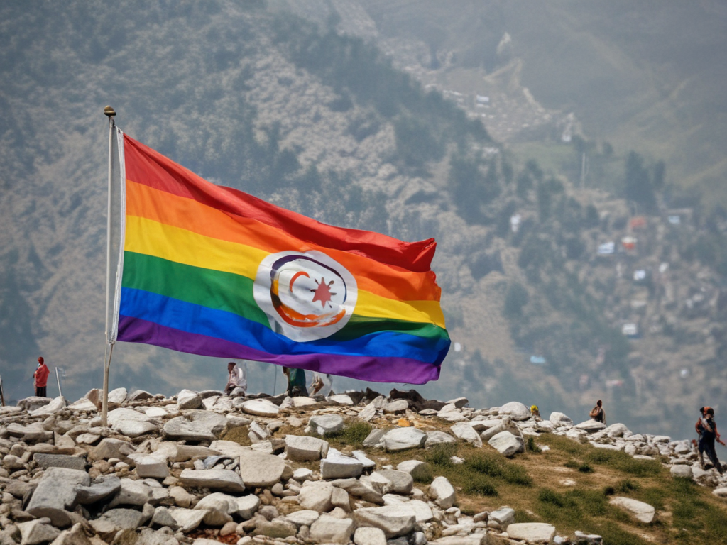 Turkish people on mountain with lgbtq flag