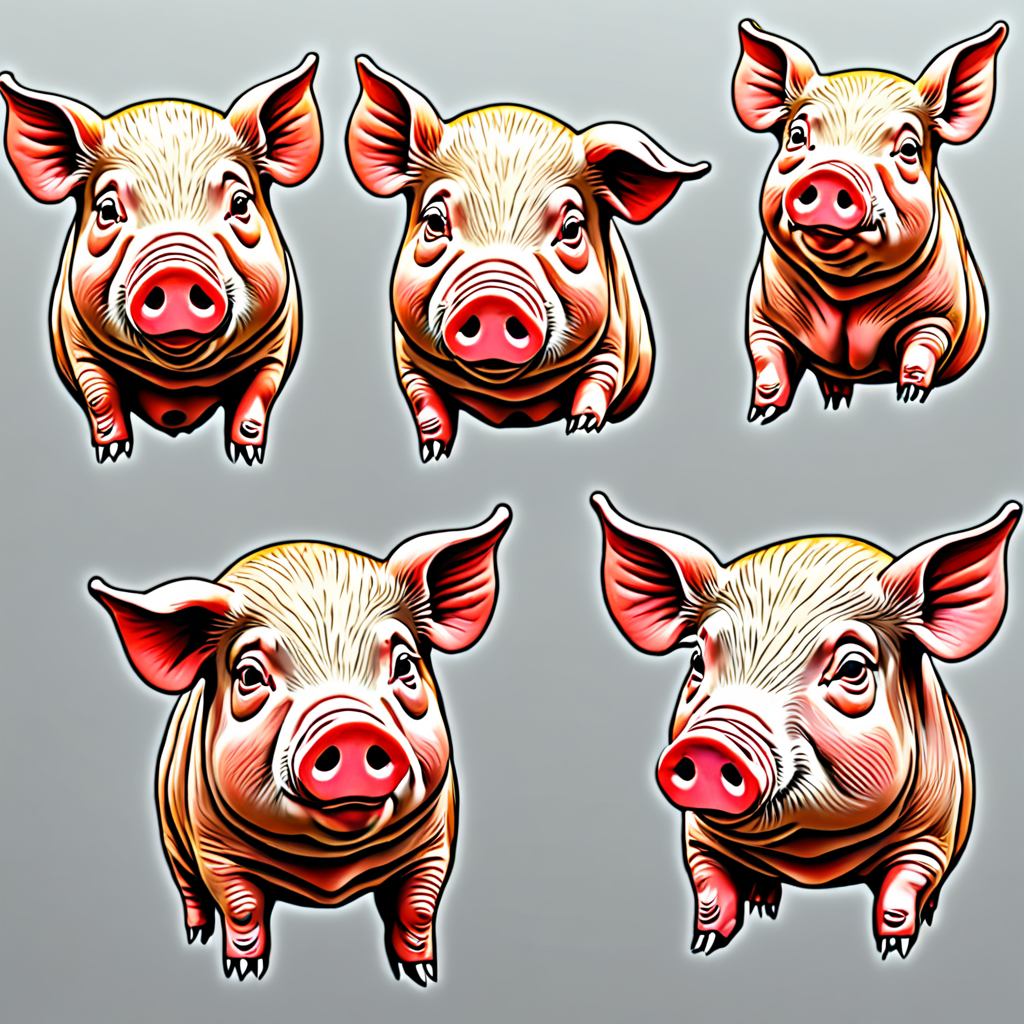 Pig head, hachuras, draw, skecth, multiple angles