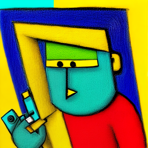 a cubism art of a person on the cell phone