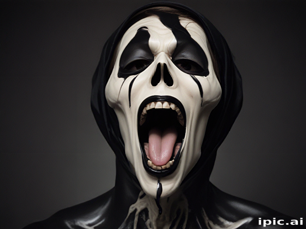 An Eerie Figure in a Hooded Costume with a Distorted Skull Face