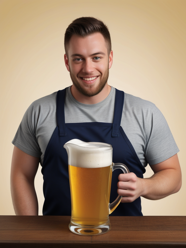 Refreshing Golden Beer in a Classic Glass Pitcher on Wooden Table