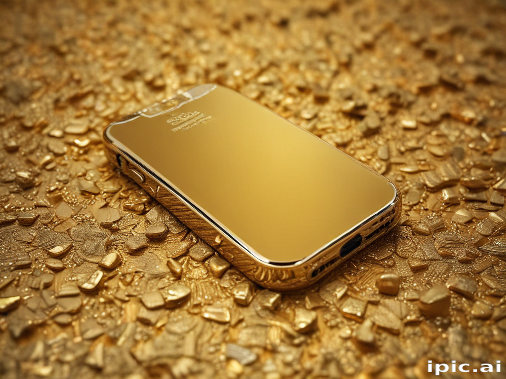 Luxurious Gold-Plated Smartphone Resting on a Bed of Golden Coins