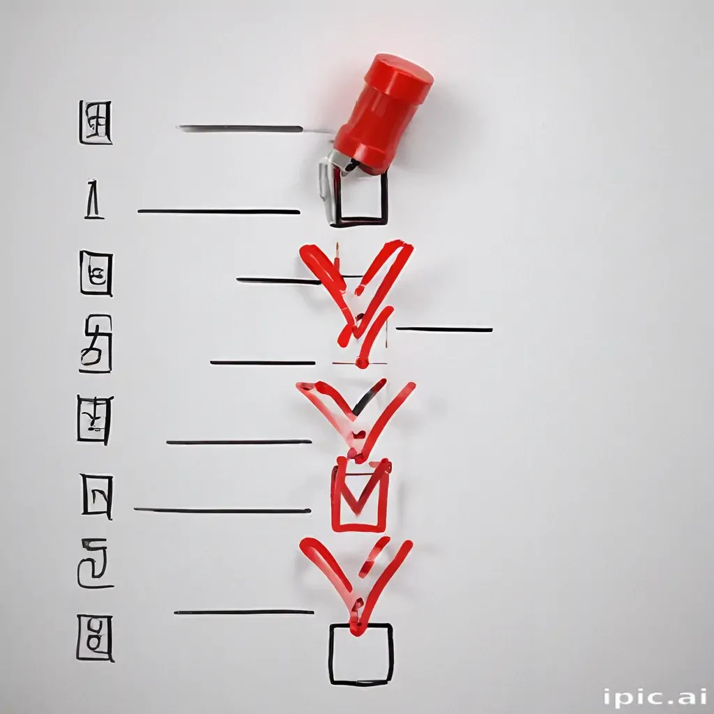 Creative Checklist with Red Markers and a Locking Device on a Whiteboard